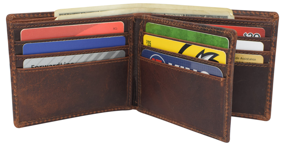 Men's Handmade Vintage Leather RFID Blocking Bifold ID Window Wallet f ...