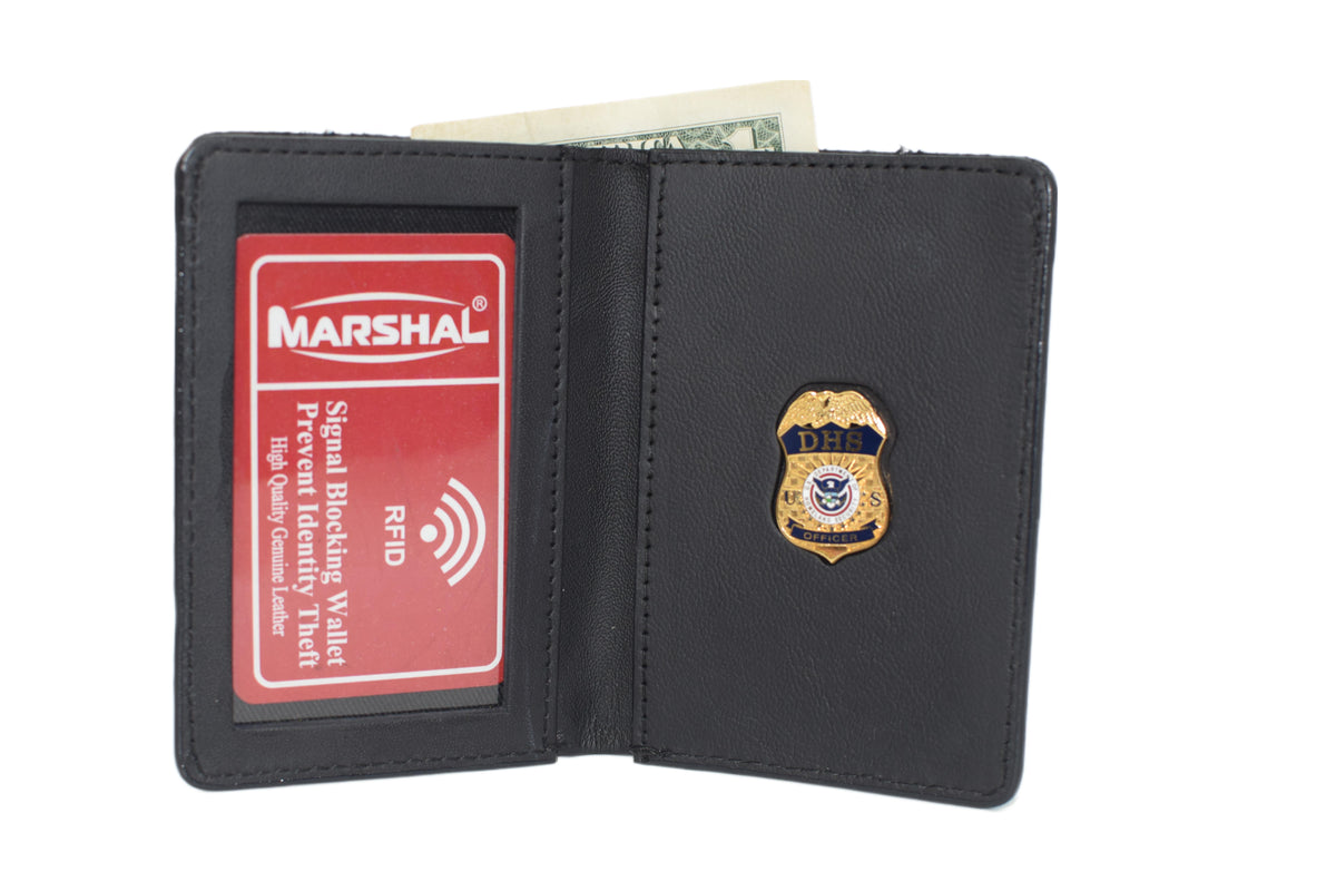 Marshal Family Member Badge Leather ID Wallet Case Shield Shape Black ...