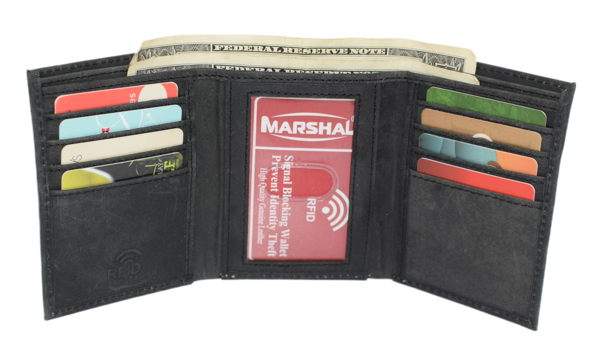 RFID Protected Men's Slim Trifold Wallet Vintage Leather Wallets for M ...