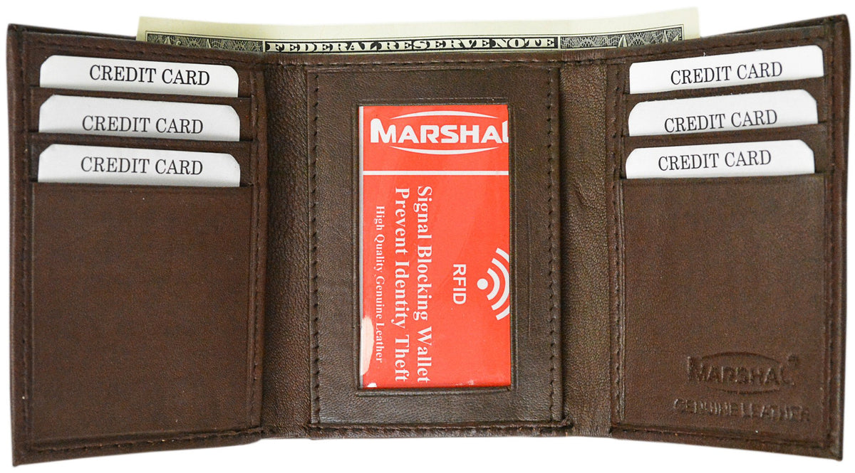 Marshal® Wallet RFID Blocking Men's Leather Slim Trifold Wallet with B ...