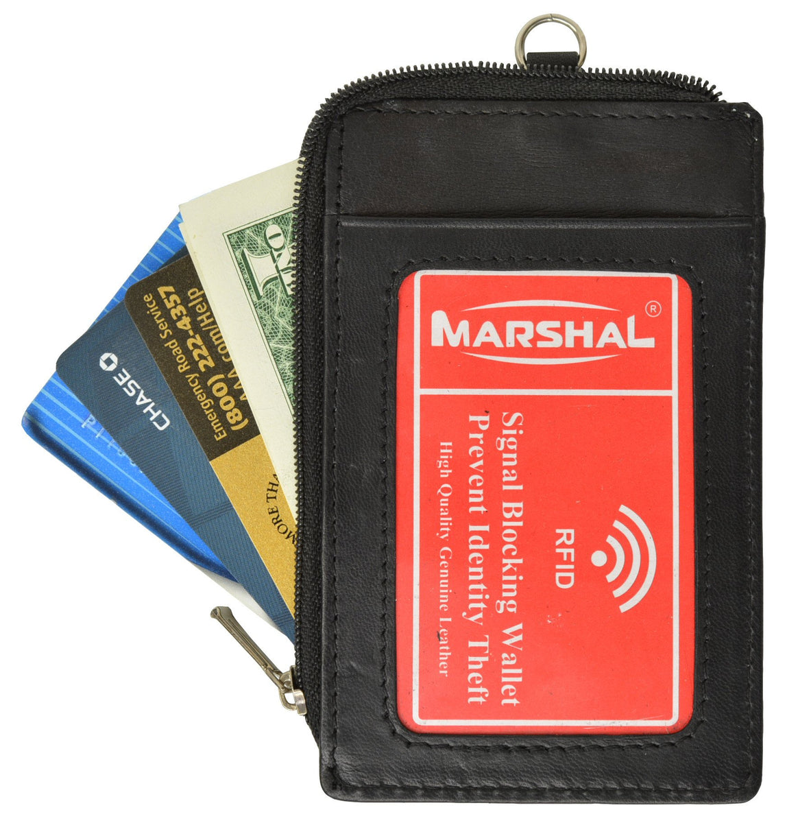 RFID Blocking Premium Genuine Leather Credit Card Holder Zipper ID Nec – Marshalwallet