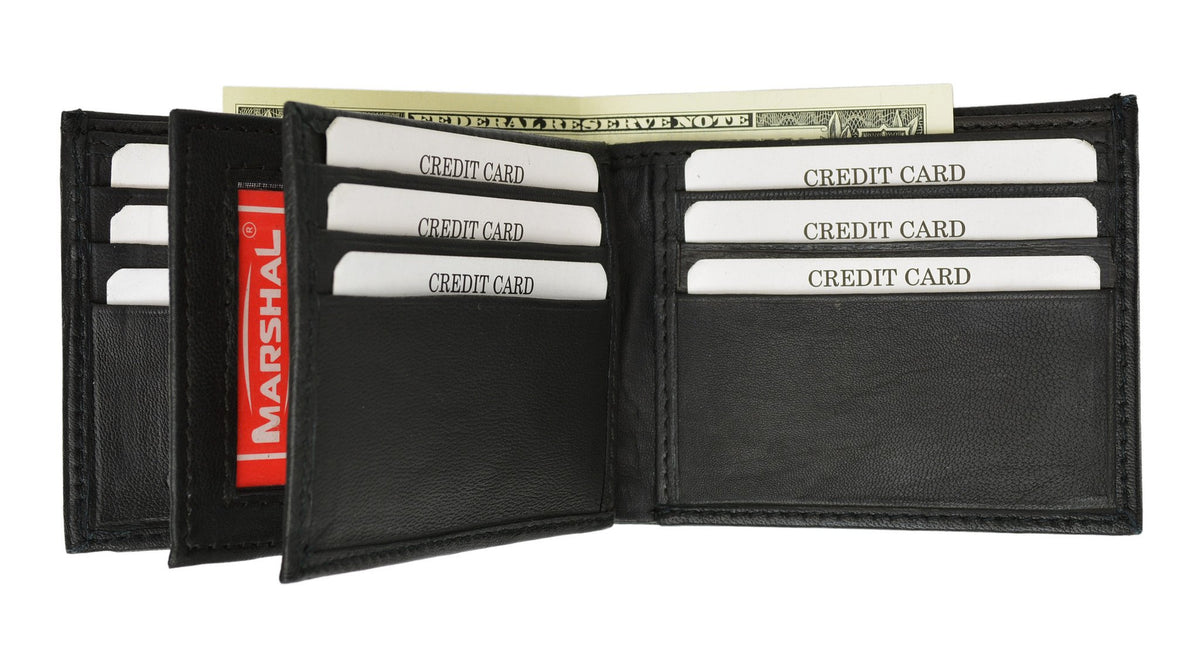 Marshal RFID Leather Mens Wallet Black Bifold Fixed Flip 3 Window ID R ...