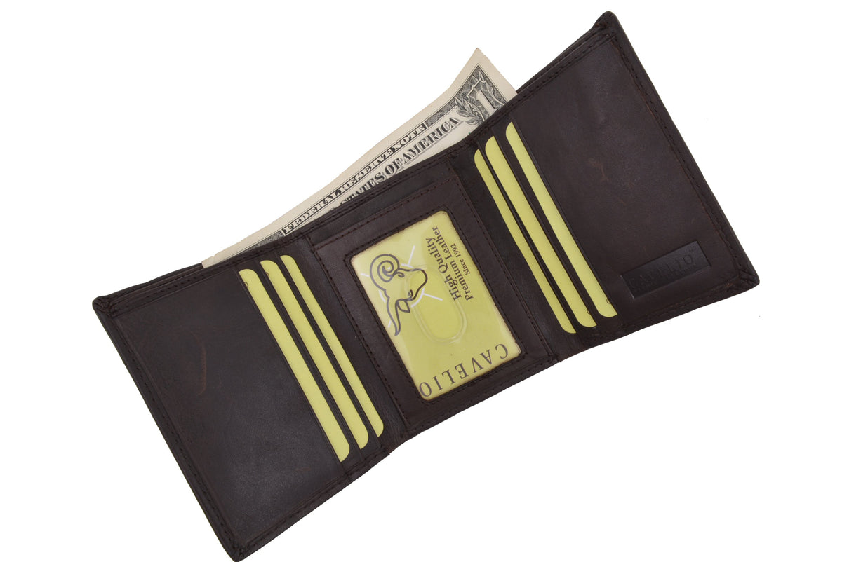 New Cavelio Mens Genuine Leather ID Card Bill Holder Trifold Wallet 73 ...